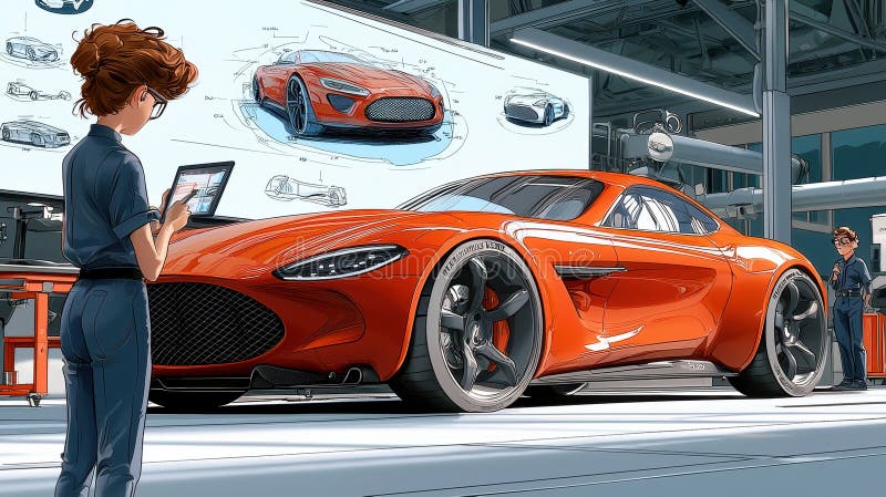 Innovative Automotive Design Process Featuring a Sleek Orange Sports ...