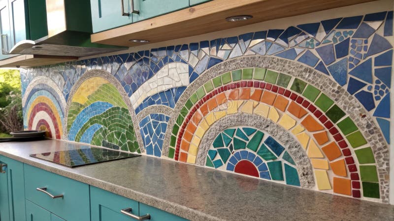 An Innovative Backsplash Created from Broken Tiles Forms a Vibrant ...