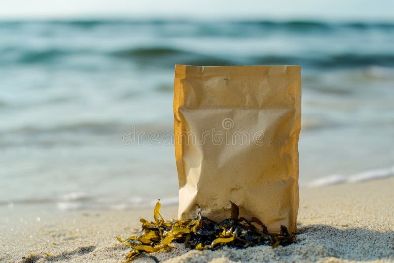 Innovative Biodegradable Packaging from Seaweed Displayed on Sandy ...