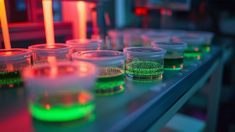 Innovative Bioengineering Lab with Colored Solutions Under Glowing ...