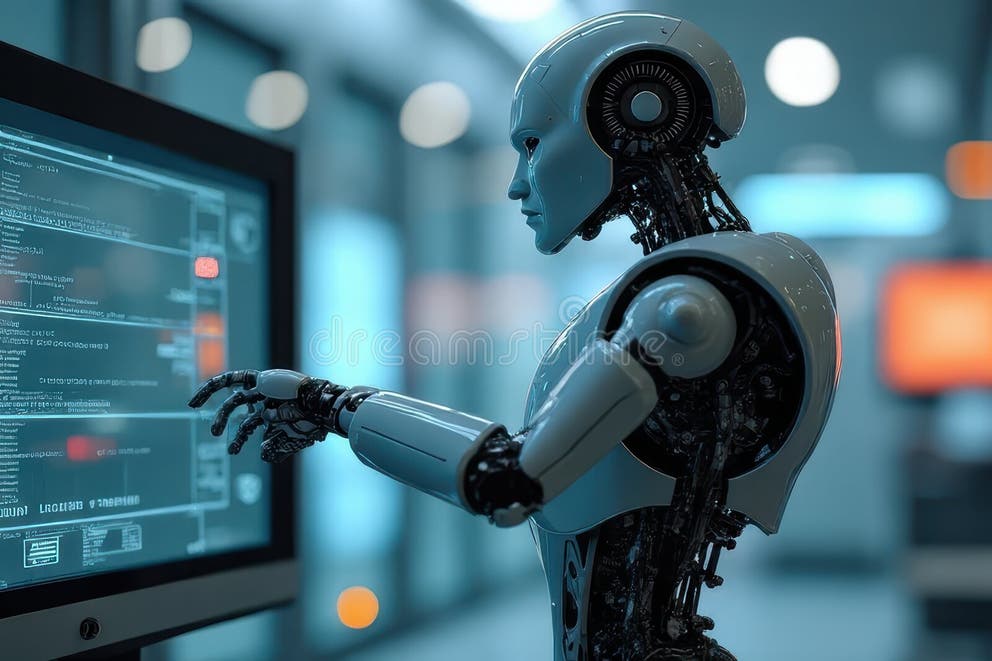 Innovative Biometric Robot in Motion Stock Illustration - Illustration ...