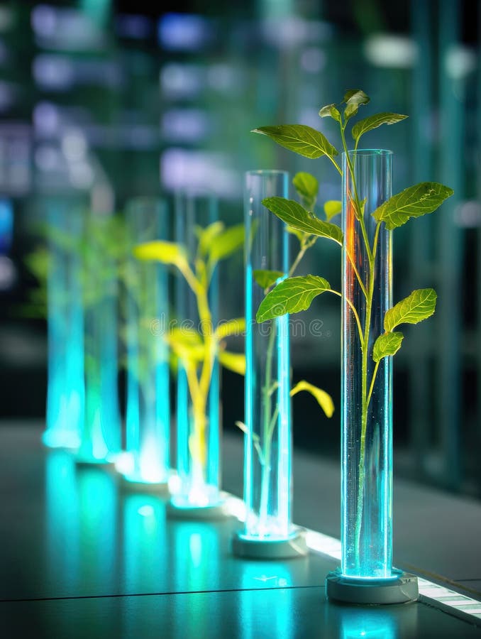 Innovative Biotech Lab Showcasing Advanced Plant Growth in Glowing ...