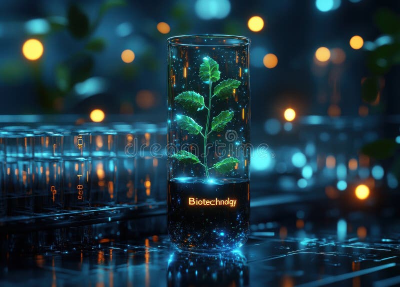 Innovative Biotechnology Concept with Glowing Plant in Laboratory ...