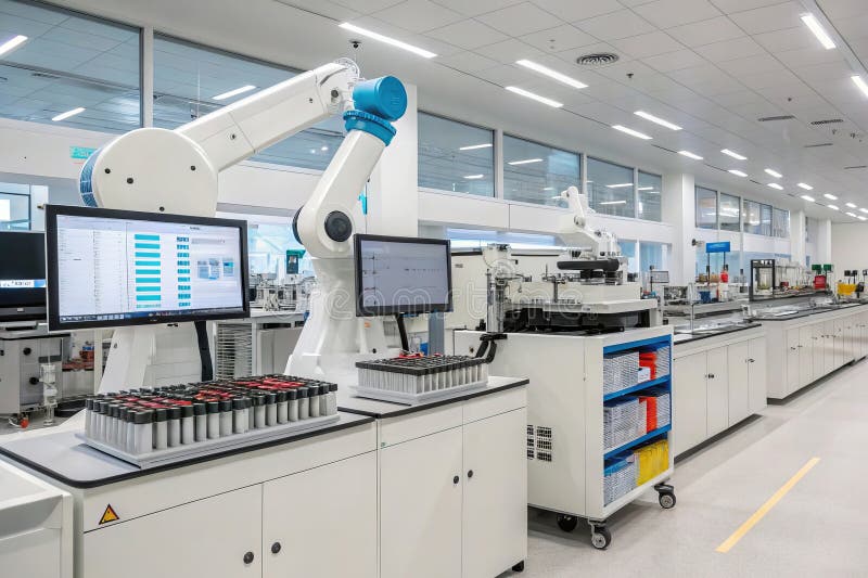 Innovative Biotechnology Lab Featuring Robotic Arms and Advanced ...
