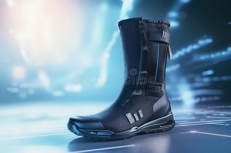 Innovative Black Boot Featuring Advanced Design and Technology Stock ...
