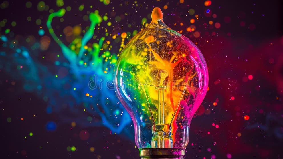 Innovative Blast: Vibrant Paint Splatter from Bulb. Creative Colored ...