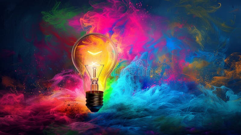 Innovative Blast: Vibrant Paint Splatter from Bulb. Creative Colored ...
