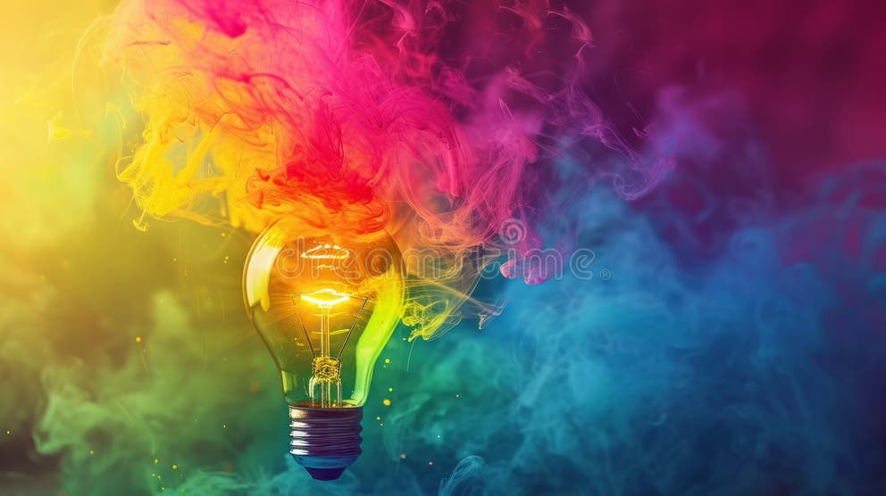 Innovative Blast: Vibrant Paint Splatter from Bulb. Creative Colored ...