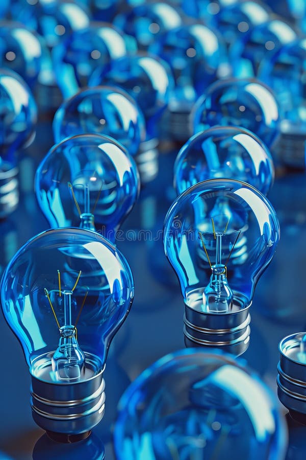 Innovative Blue Light Bulbs Shining in Uniform Rows for Creative Energy ...