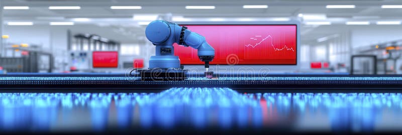 Innovative Blue Robotic Arm in a Manufacturing Setup Stock Illustration ...