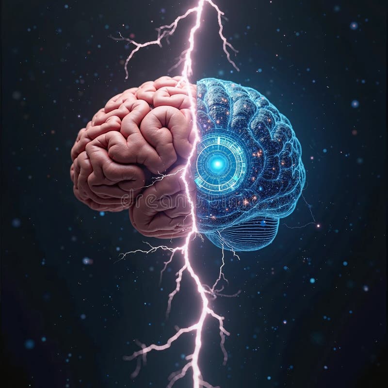 Innovative Brain with an Electric Bolt Striking through Symbolizing ...