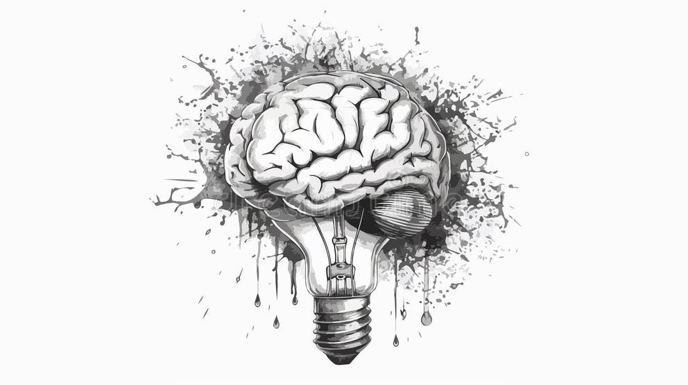 Innovative Brain with Light Bulb Inside Sketch for Creativity Concept ...