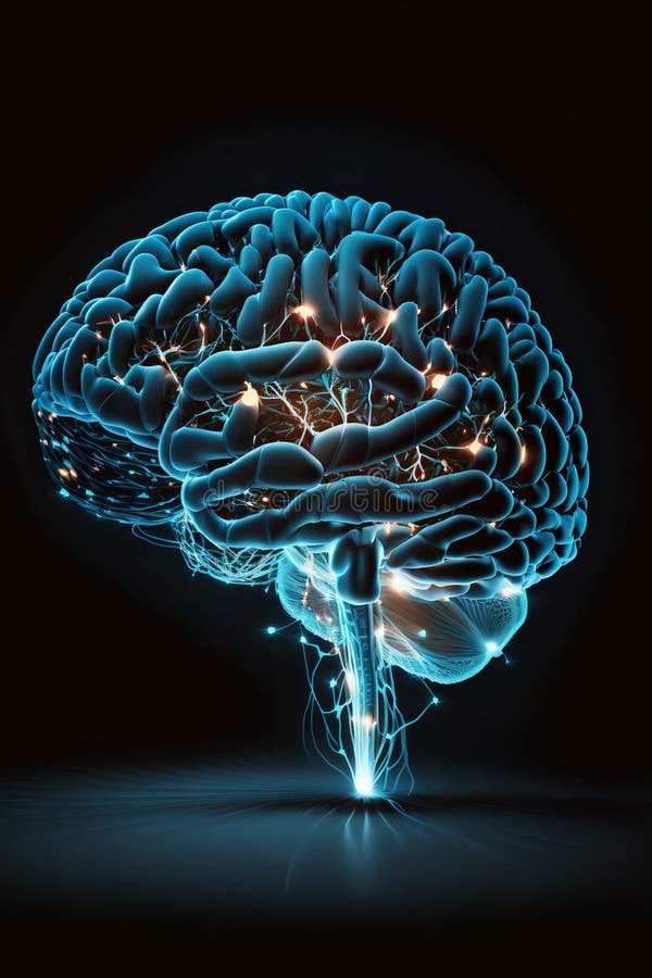 Innovative Brain Technology, an Active Human Brain on a Dark Background ...