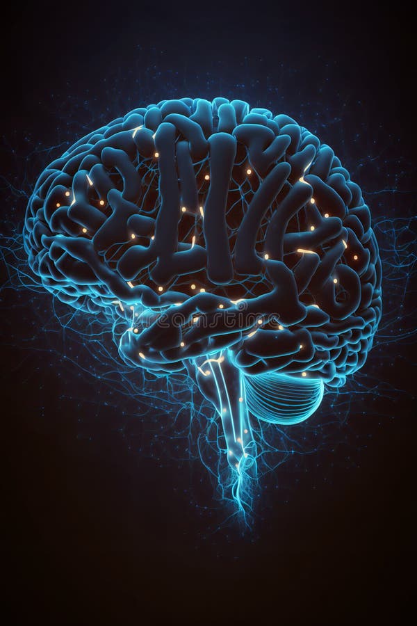 Innovative Brain Technology, an Active Human Brain on a Dark Background ...