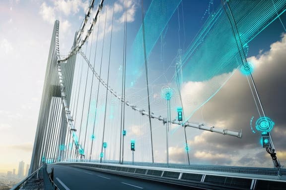Innovative Bridge Design Features Futuristic Technology at Sunset Stock ...