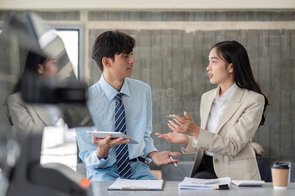 Innovative Business Conversation: Creative Solutions Development in Cafe Ambiance Stock Photo ...