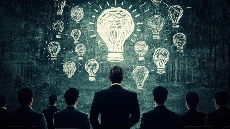 Innovative Business Leader Presenting Ideas with Lightbulbs on Board ...