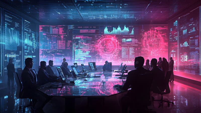 Innovative Business Meeting in a High-tech Control Room Featuring ...