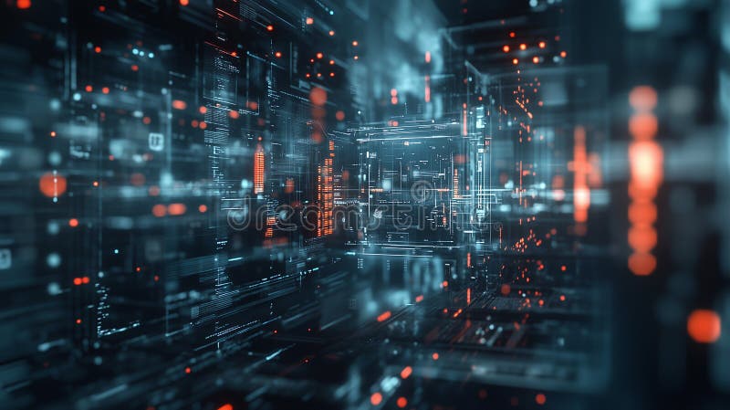 Abstract Digital Data Stream Futuristic Technology Background Orange Blue Art Code Glow Cyber ...