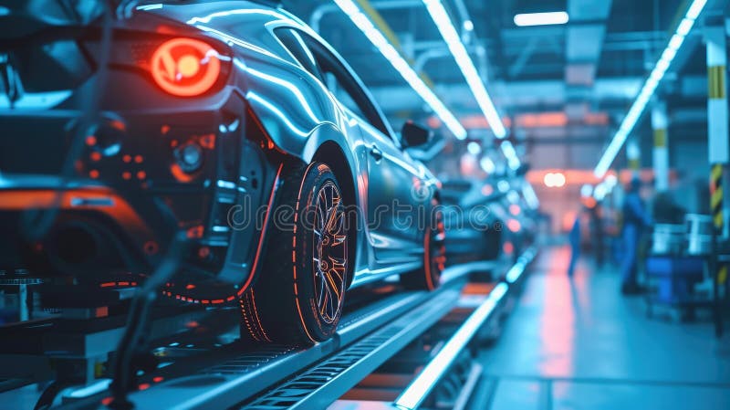 Innovative Car Assembly Line Utilizing Cutting-Edge Robotics. Stock ...