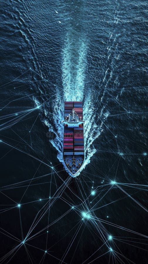 Innovative Cargo Ship Navigating Digital Ocean Paths Stock Illustration ...
