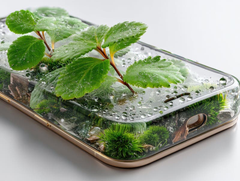 Innovative Cell Phone with a Plant Symbolizing Technology and Nature S ...