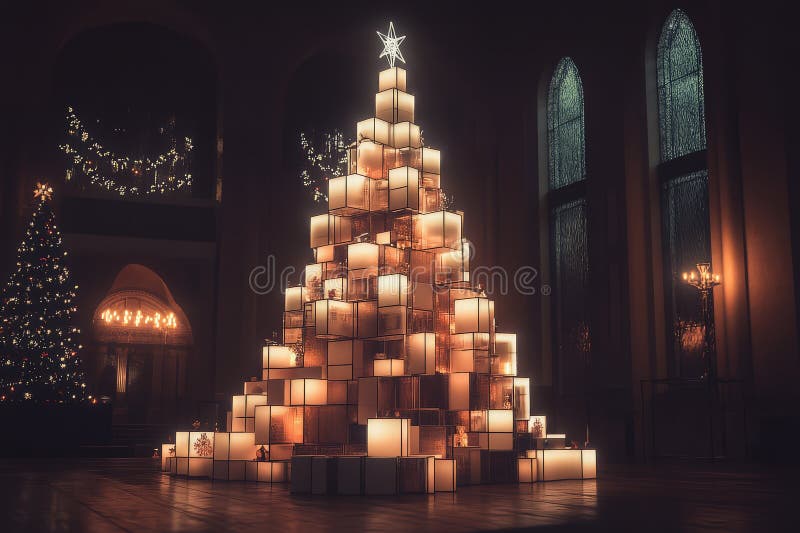 Modular Christmas Tree with Lights Stock Illustration - Illustration of ...