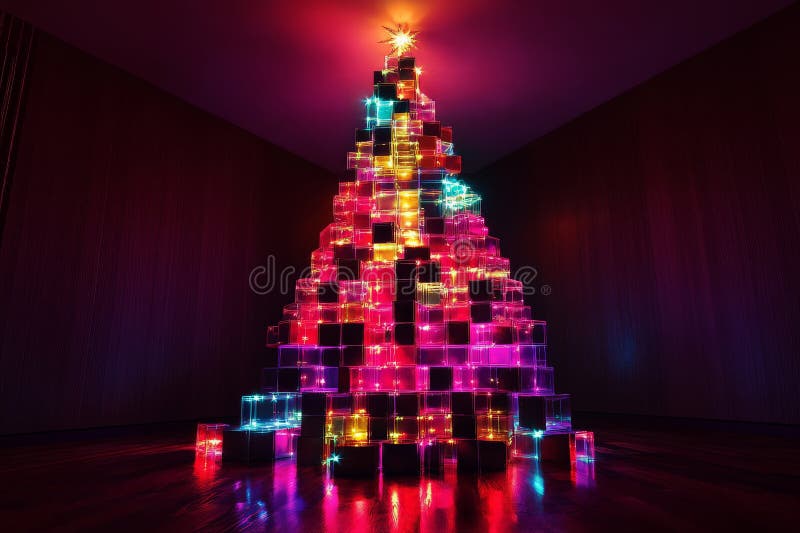 Modular Christmas Tree with Lights Stock Illustration - Illustration of ...