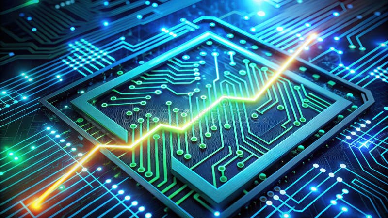 Innovative Circuit Board with Glowing Green Light Symbolizing Advanced ...