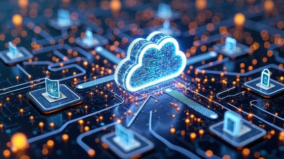 Innovative Cloud Computing Network with Digital Interfaces and Data Flow Stock Illustration ...