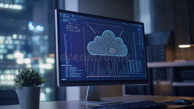 Innovative Cloud Computing Production Visualized on Computer Screen in ...