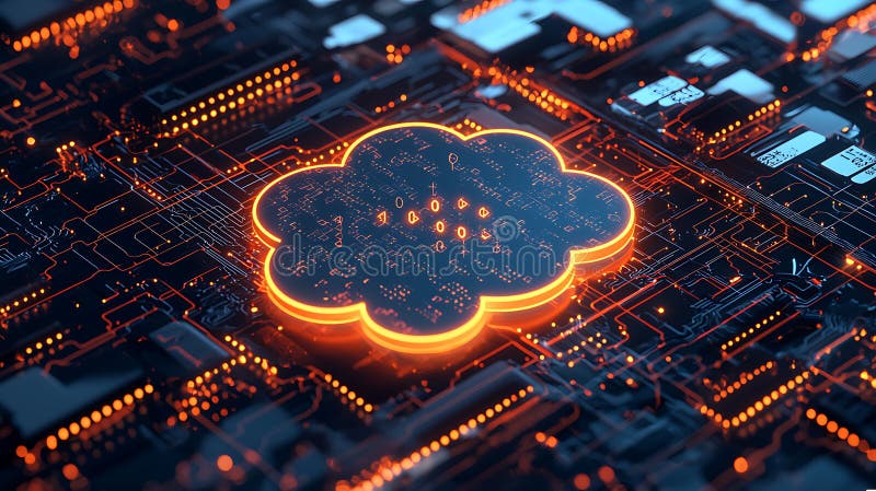 Innovative Cloud Computing Symbol Illuminated on a Digital Circuit Board Showcasing the Future ...
