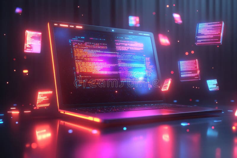 Innovative Coding Showcase Digital Workspace Visual Art Futuristic ...