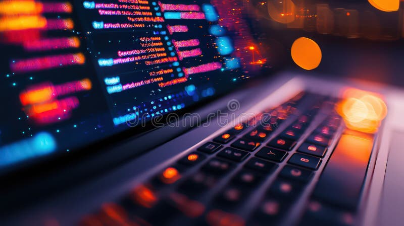 Innovative Coding Techniques Showcase Digital Workspace Technology Modern Office Close-up View ...