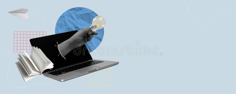 Innovative Collage of a Hand Holding a Light Bulb beside a Laptop ...