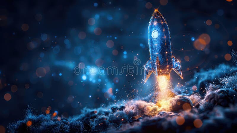 Innovative Concept: Blue Glowing Light Bulb Rocket Launch with ...