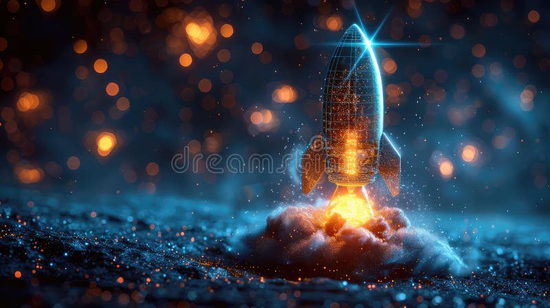 Innovative Concept: Blue Glowing Light Bulb Rocket Launch with ...