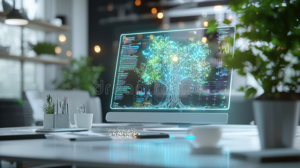 Innovative Concept of a Computer Screen Featuring a Tree Symbolizing ...