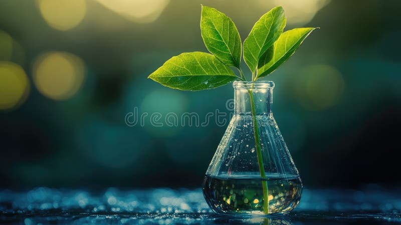 Innovative Concept of Green Leaf Growing Inside a Science Beaker Stock ...