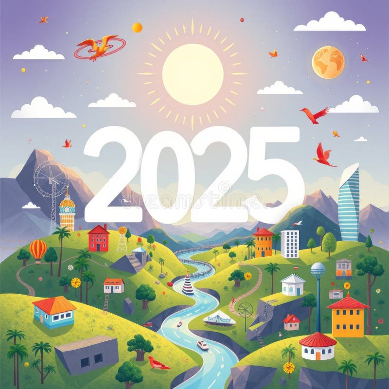 Creative Vision for the Year 2025 with Bright Illustrations and Icons ...