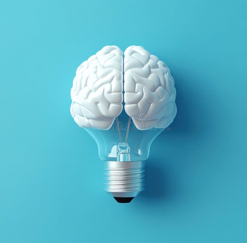 Innovative Concept of a White Brain-shaped Light Bulb on a Blue ...