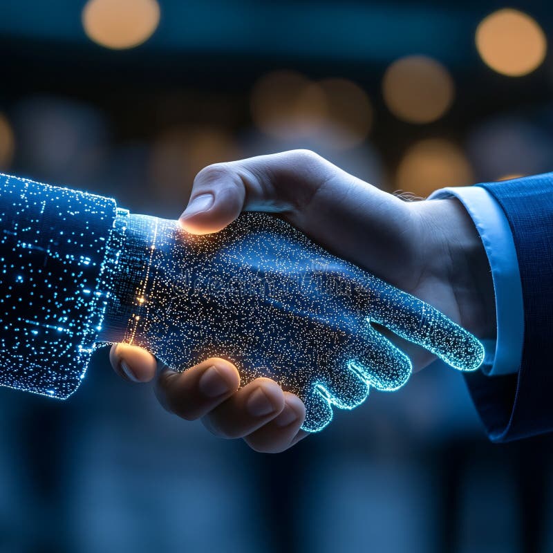 Innovative Concept Ai Human Collaboration Futuristic Digital Handshake ...
