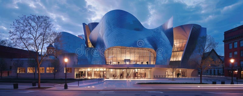 Sculptural Architectural Masterpiece with Wavy Metallic Design in Urban ...