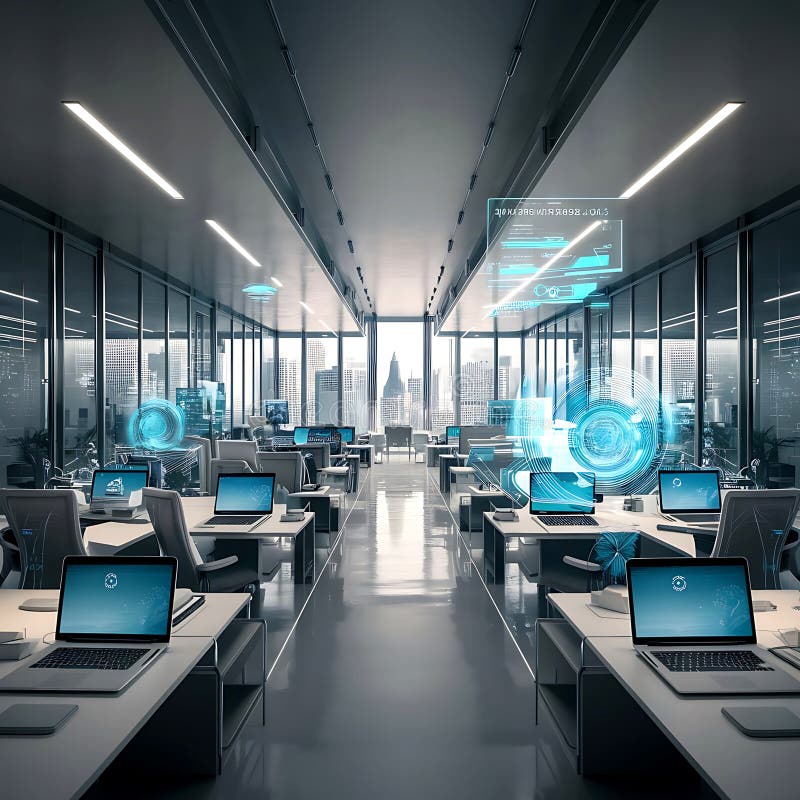 Innovative Control Center Featuring High-Tech Data Displays. Stock ...