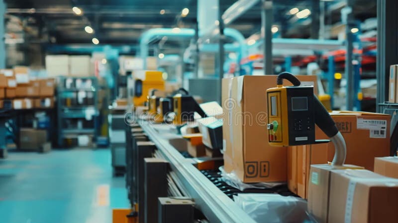 Innovative Conveyor System Scanning Packages in Warehouse Stock Video ...