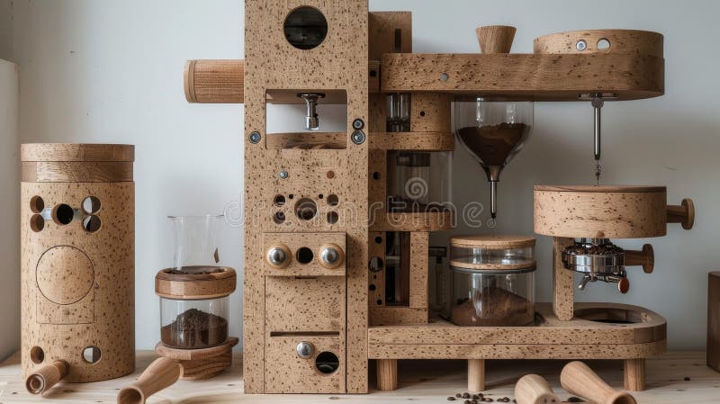 Innovative Cork Coffee Machine Design in Rustic Kitchen Setting Stock ...