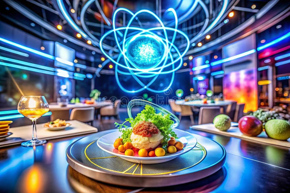 Innovative Culinary Tech Holographic Atom Model Display at a Futuristic ...