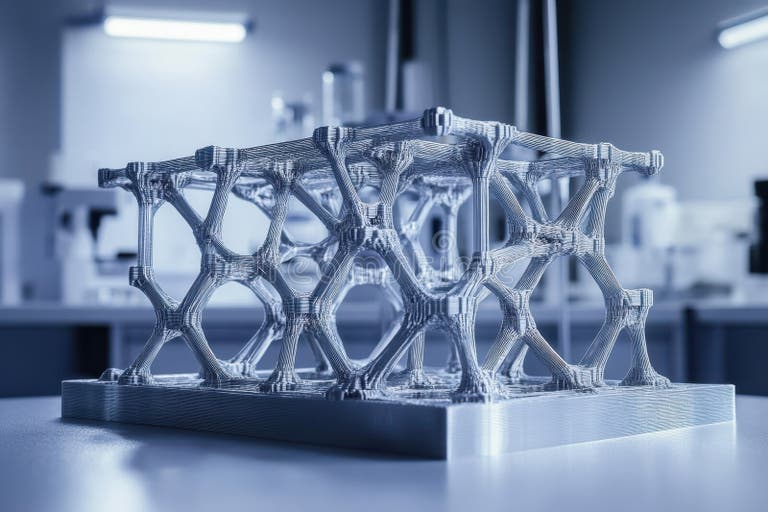 Innovative 3D Printed Structure Exemplifying Advanced Engineering Techniques in a Workshop Stock ...