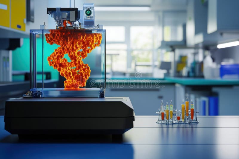 Innovative 3D Printer Showcasing Vibrant Orange Molecular Structure in ...