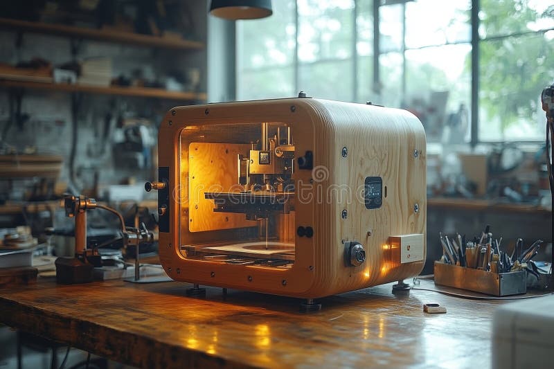 Innovative 3D Printer in a Well-organized Workshop with Warm Lighting ...